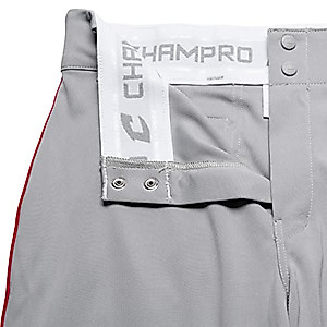 CHAMPRO Men's Standard Triple Crown Open Bottom Adult Baseball Pants, Grey, Scarlet Pipe, Large