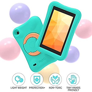 PEPKOO Kids Case for Fire 7 Tablet - 9th 7th 5th Generation 2019 2017 2015 Release, Lightweight Flexible Shockproof, Folding Handle Stand, Full Body Cover for Amazon Kindle Fire 7, Mint Orange