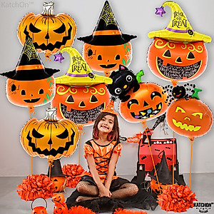 KatchOn, Huge Halloween Pumpkin Balloons Set - 34 Inch, Pack of 8 | Pumpkin Halloween Balloons for Halloween Birthday Party Decorations | Halloween Mylar Balloons for Halloween Party Decorations