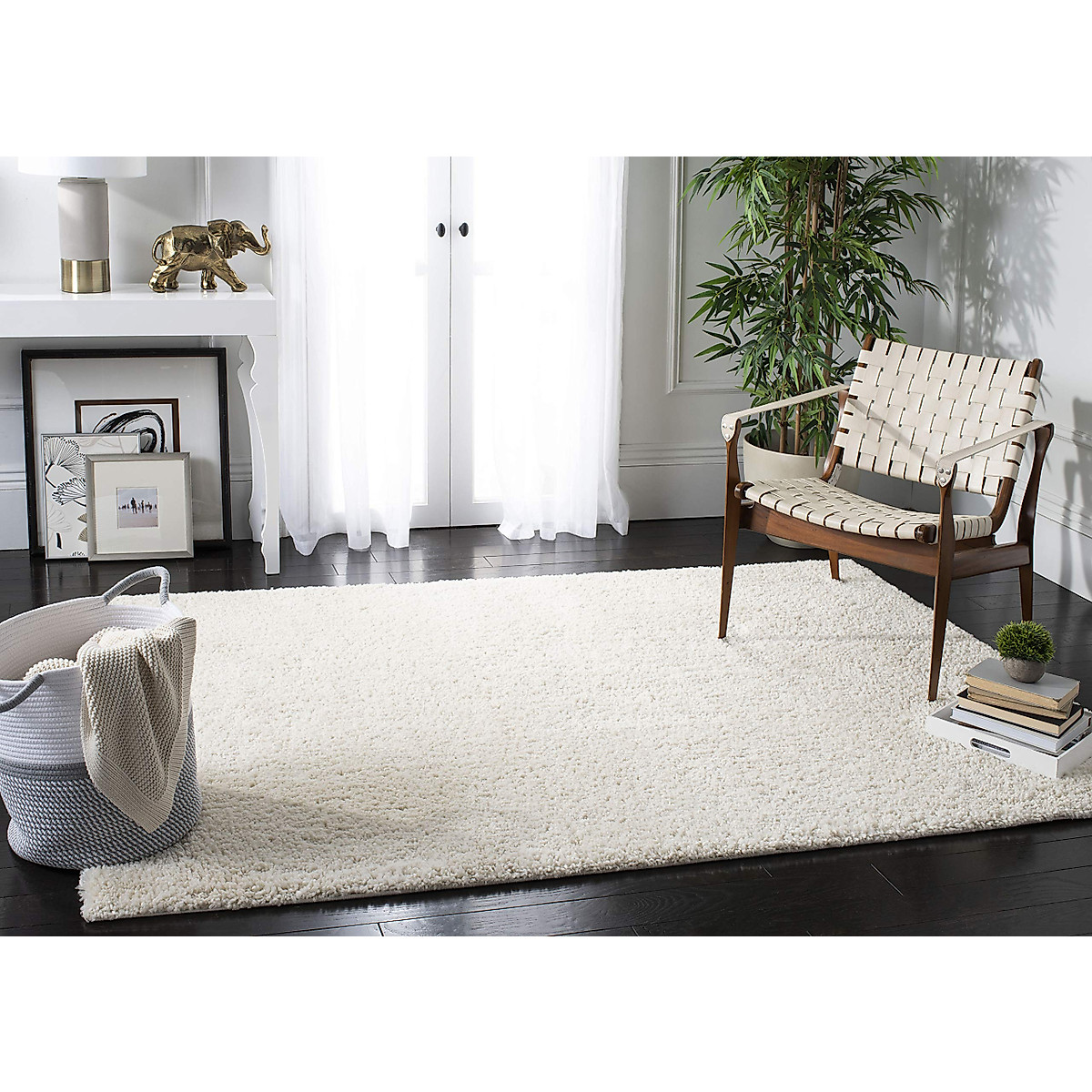 SAFAVIEH August Shag Collection Area Rug - 8' x 10', Ivory, Solid Design, Non-Shedding & Easy Care, 1.2-inch Thick Ideal for High Traffic Areas in Living Room, Bedroom (AUG900C)