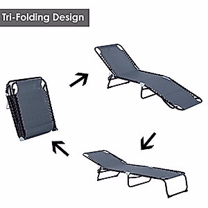 Outsunny Folding Chaise Lounge Pool Chairs, Outdoor Sun Tanning Chairs, Folding, Reclining Back, Steel Frame & Breathable Mesh for Beach, Yard, Patio, Gray