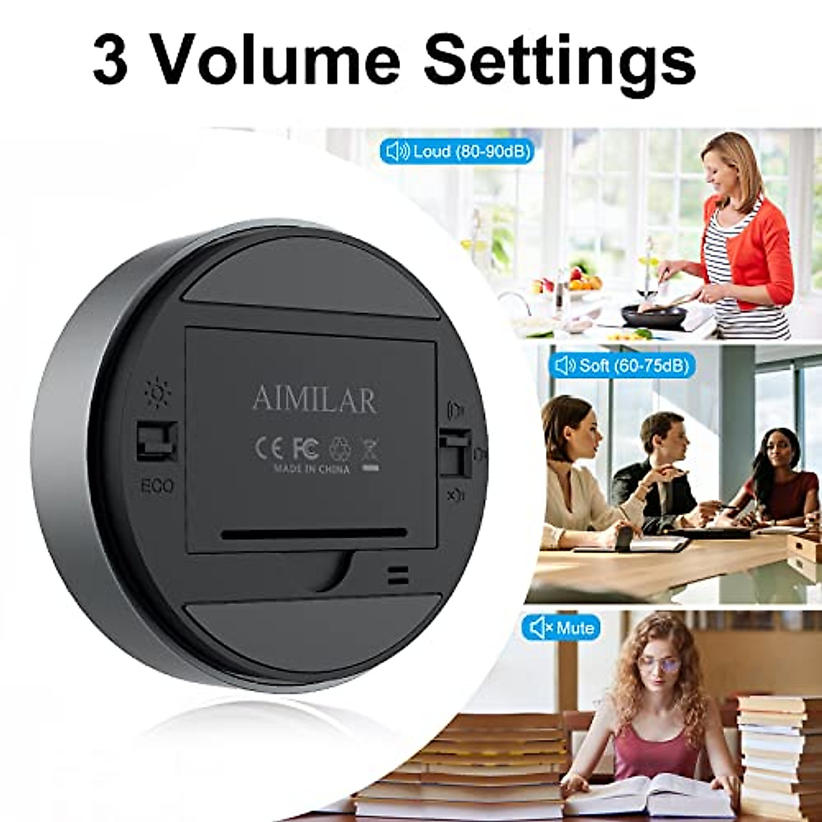 AIMILAR LED Digital Kitchen Timer - Magnetic Countdown Count-up Kids Timer, Large LED Display, Adjustable Volume and Brightness Cooking Timer for Kid Classroom Board