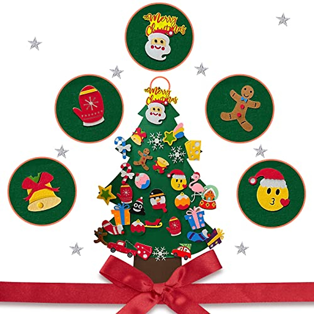 Felt Christmas Tree for Kids Wall -3D DIY Wall Christmas Tree Set with 34 Pieces of Christmas Ornament Decor, Wall Hanging Toddler Christmas Tree Decorations