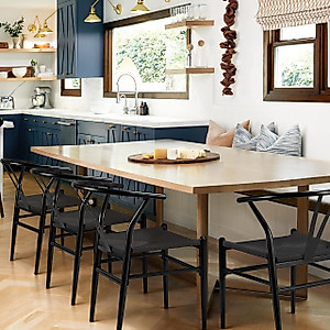 Yaheetech Set of 4 Weave Chair Mid-Century Metal Dining Chair Y-Shaped Backrest Hemp Seat, Large Black