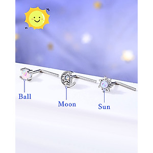 MeIighting Nose Rings 20G Moon Nose Studs Stainless Steel 316L Sun Nose Piercing Jewelry L Shaped for Women Men Body Piercing Jewelry