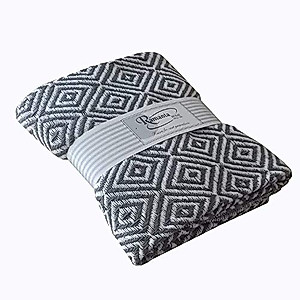 Throw Blanket With Fringes In Diamond Design 50x60 Inch - Charcoal White Cotton Throw For Sofa, Chair, Bed, & Everyday Use, Well crafted for durability, Farmhouse Throw,All Season Throw Blanket