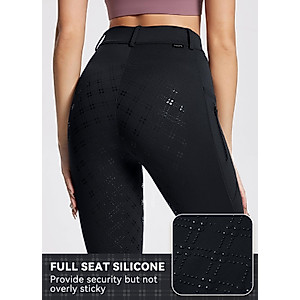 BALEAF Women's Winter Riding Pants Full Seat Breeches Fleece Horse Equestrian Tights Horseback Leggings Pockets Black M