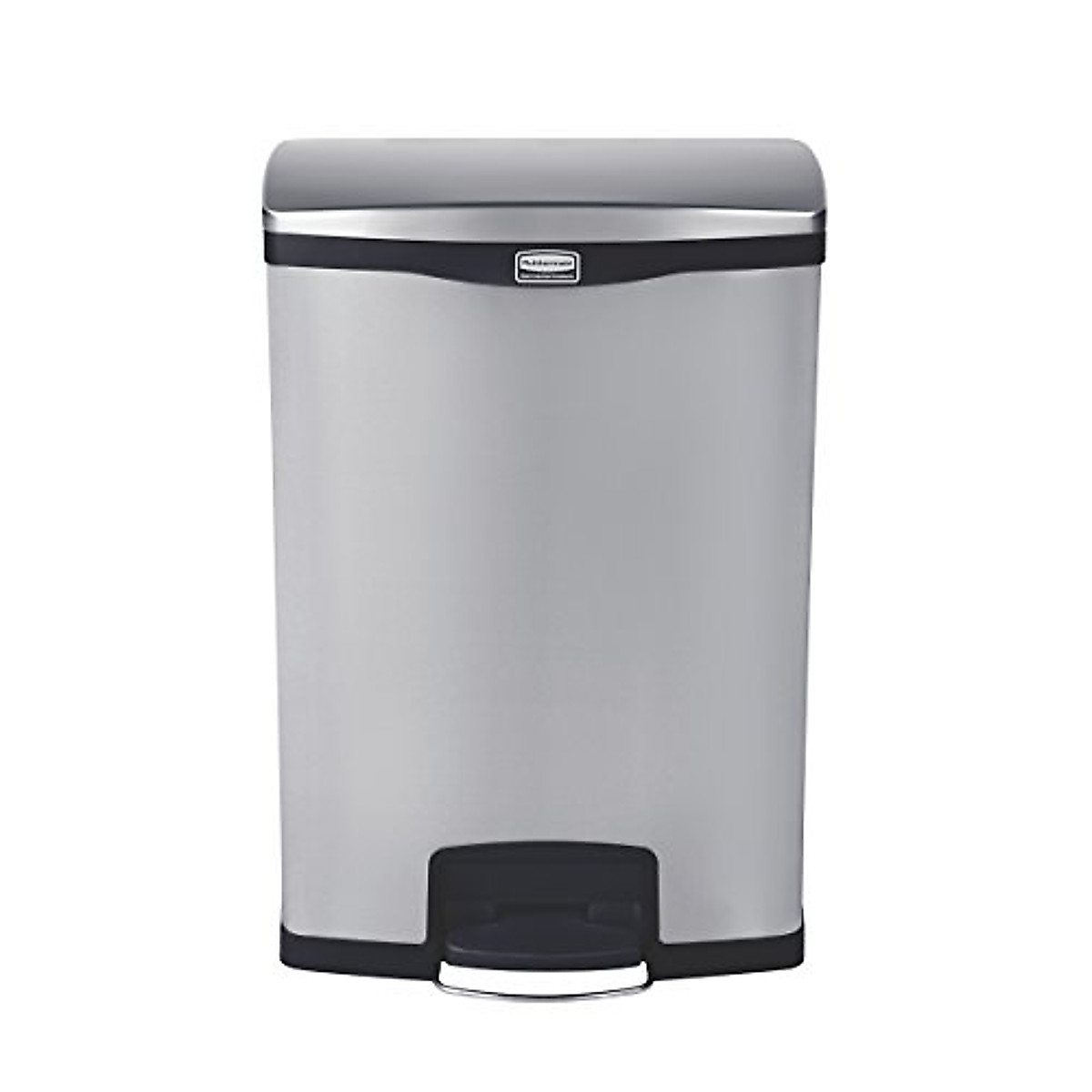 Rubbermaid Commercial Products Slim Jim Front Step-On Trash Can, Stainless Steel, 24 Gallon, Black, Indoor/Outdoor Waste Container for Office/Hospital/Mall/Kitchen