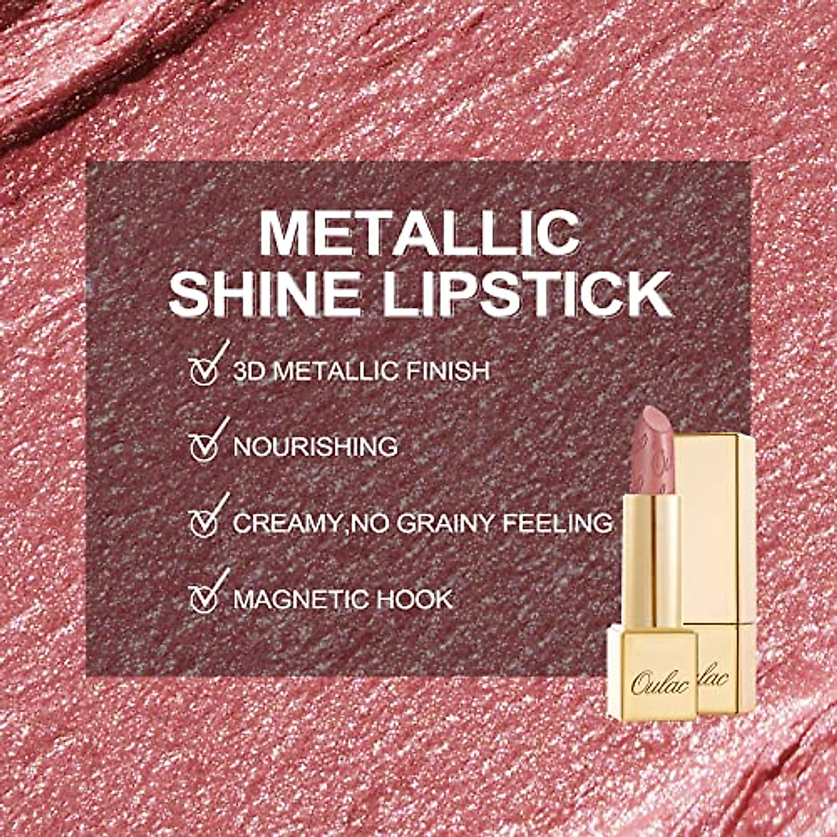 Oulac Light Pink Lipstick for Women with Metallic 3D Shine Lightweight Hydrating Formula, High Impact Lip Color, Vegan Beauty, Full Coverage Lip Makeup, Baby Angel(13)