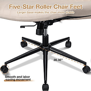 HOFFREE Criss Cross Chair Cross Legged Office Chair with Wheels Armless Chair Home Office Chair Ergonomic for Desk Fabric Beige