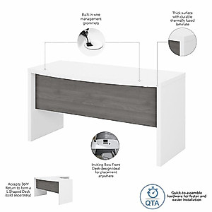 Bush Business Furniture Echo Bow Front Desk, 60W, Pure White and Modern Gray