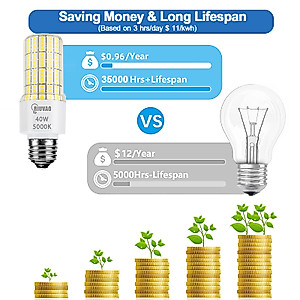 Led Light Bulbs 300W Equivalent Super Bright 5000Lm 5000K Cool Daylight White Led Bulb E26/E27 Medium Base 40w Waterproof Led Corn Light Bulb for Outdoor Indoor Lamp Bedroom Office Garage-2 Pack.