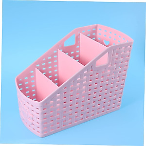 ibasenice 4 Plastic Storage Organizer Debris Storage Container 4 Grids Storage Box Makerup Organizer Make up Storage Basket Pink Plastic Storage Organizer