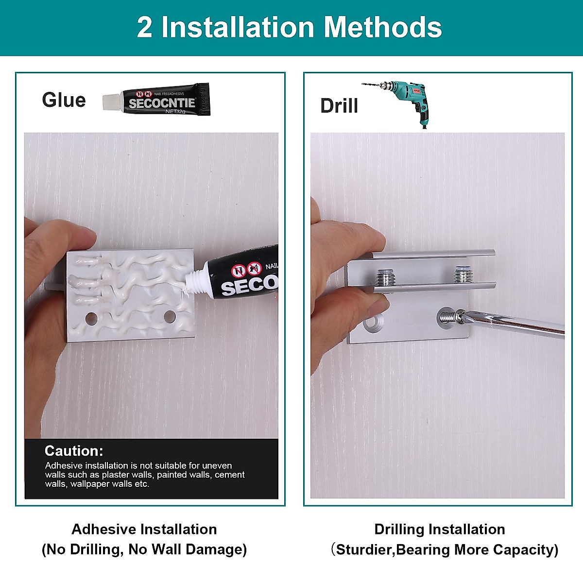 Koilria Glass Shelves, Glass Shower Shelves for Bathroom Tempered Glass Floating Shelves for Wall with Aluminum Brackets, 2 Tiers, 15 x 5 Inches, Drill or No Drill Install