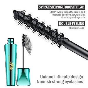 Mascara Lash 4D Mascara Waterproof Fiber Mascara Liquid Lash Mascara Thick Eyelash Long Lasting Smudge-Proof with 360 Degrees Spiral Brush(1 PCS)