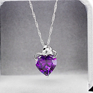 Uloveido Womens Purple Crystal Heart Pendant Necklace for Girls Women White Gold Plated Fashion Heart Jewelry for Mom Grandma Girlfriend N437