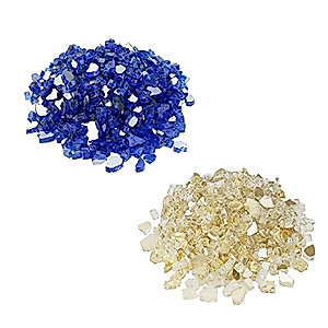 Grisun Fire Glass for Fire Pit, 1/2 Inch Mix 20 Pounds High Luster Reflective Tempered Glass Rocks for Natural or Propane Fireplace, Safe for Outdoors and Indoors Firepit Glass