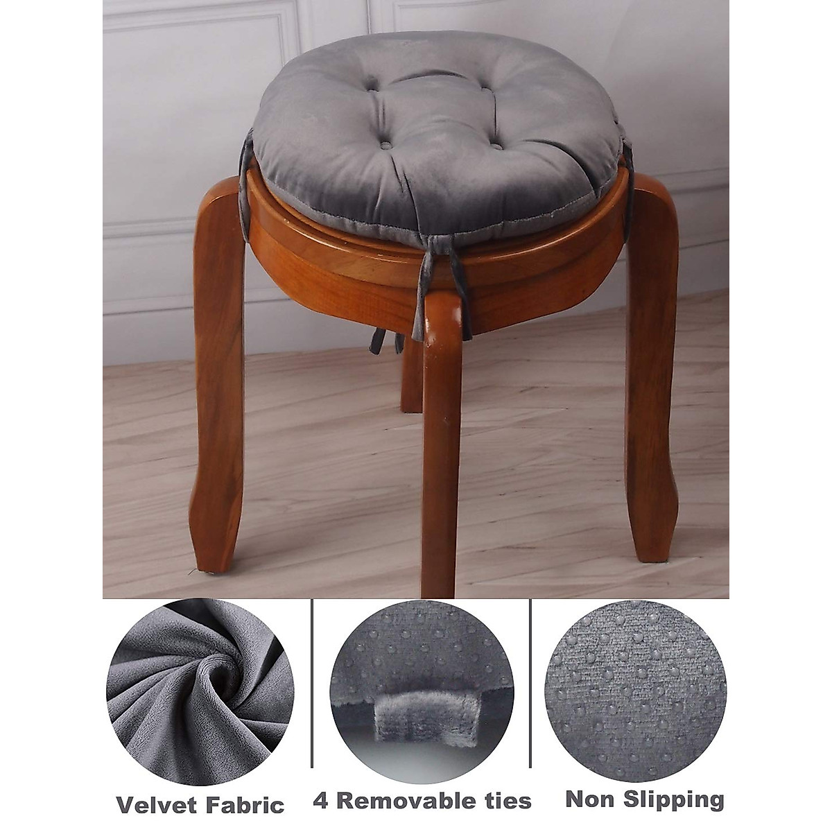 Augld 2 Pack Bar Stool Cushion Small Kids Chair Pad with Ties Round 14”x14”x2”