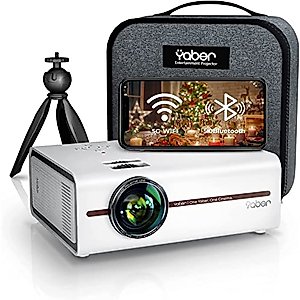 YABER Upgrade 2.4G&5G Dual Band WiFi Bluetooth 5.0 Projector with Tripod and Carring Bag, Enhanced Mini Portable Projector 1080P for Home and Outdoor Movie with Synchronize Screen&Zoom for Android/iOS