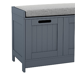 HOMEFORT Shoe Storage Bench, Wooden Shoe Bench with 3-Door Cabinets, Entry Way Home Organizer Bench, Entryway Bench with Padded Cushion Seat, Grey Storage Bench for Bedroom.