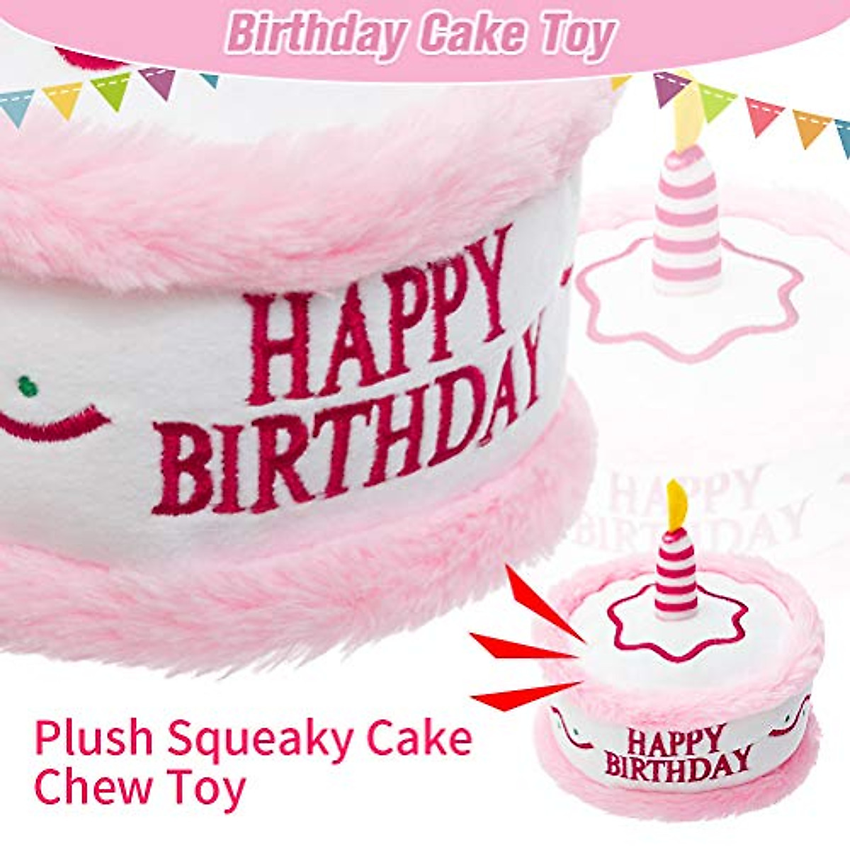 Dog Birthday Bandana Set - Cute Hat and Squeaky Cake Toy for Birthday Party Supplies Gift - Great for Small Medium Large Dogs Pink