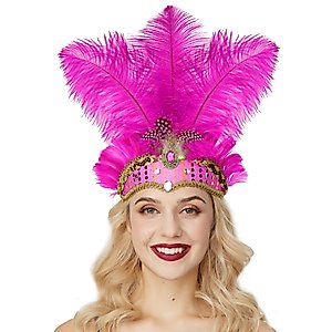 Gionforsy Carnival Headpieces for Women Show Girl Feather Headdress Mardi Gras Accessories 1920s Flapper Headband