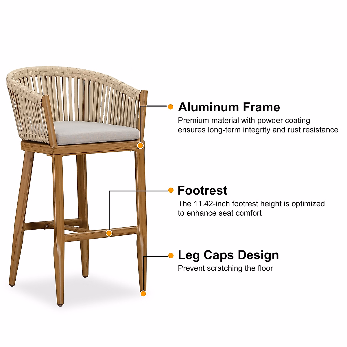 PURPLE LEAF 3 Pieces Outdoor Bar Height Stools Set Patio Aluminium Modern Wicker Bar Chairs and High Top Bar Table for Balcony Garden Indoor Kitchen Poolside Teak