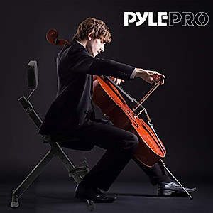 PYLE Drum Throne - Guitar Stool, Foldable & Portable Chair w/ Backrest & Footrest, Adjustable Music Stool for Adults, Padded Cushioned Seat & Back