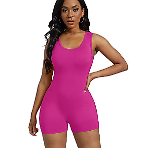 Alaroo Bodysuit for Women Womens Biker Short Biker Short Set Biketard Clubwear Rose Red XL