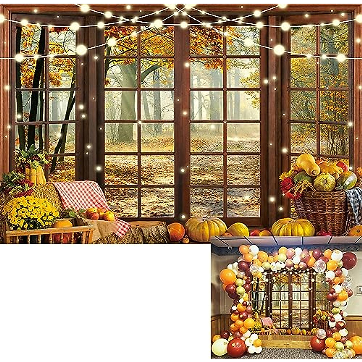 PGSWEER 7x5ft Fall Forest Window Backdrop Thanksgiving Autumn Photography Background Give Thanks Fall Family Party Photo Shoot Studio Prop