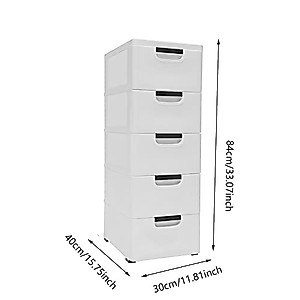 5 Drawer Dresser Drawer Chest Storage Dresser Cabinet with Wheels, Plastic Mobile Cabinet Storage, Stackable Storage Tower Organizer Unit for Bedroom Closet Entryway Hallway Nursery Room (A)
