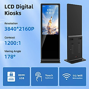 JIYANG 65 Inch Digital Signage Display,Indoor Floor Standing TouchScreen Advertising Display Kiosk Android System,Commercial LCD Totem Support HDMI-in,Free Customization Stickers and CMS System(Black)