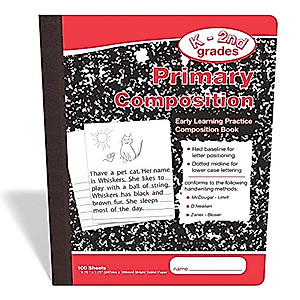 1InTheOffice Primary Composition Notebook k-2, Composition Notebook for Kids, Wide Ruled Composition Notebook, Kids Notebooks for School, 100/Sheets, Red/Marble, 7.5" x 9.75", 4/Pack