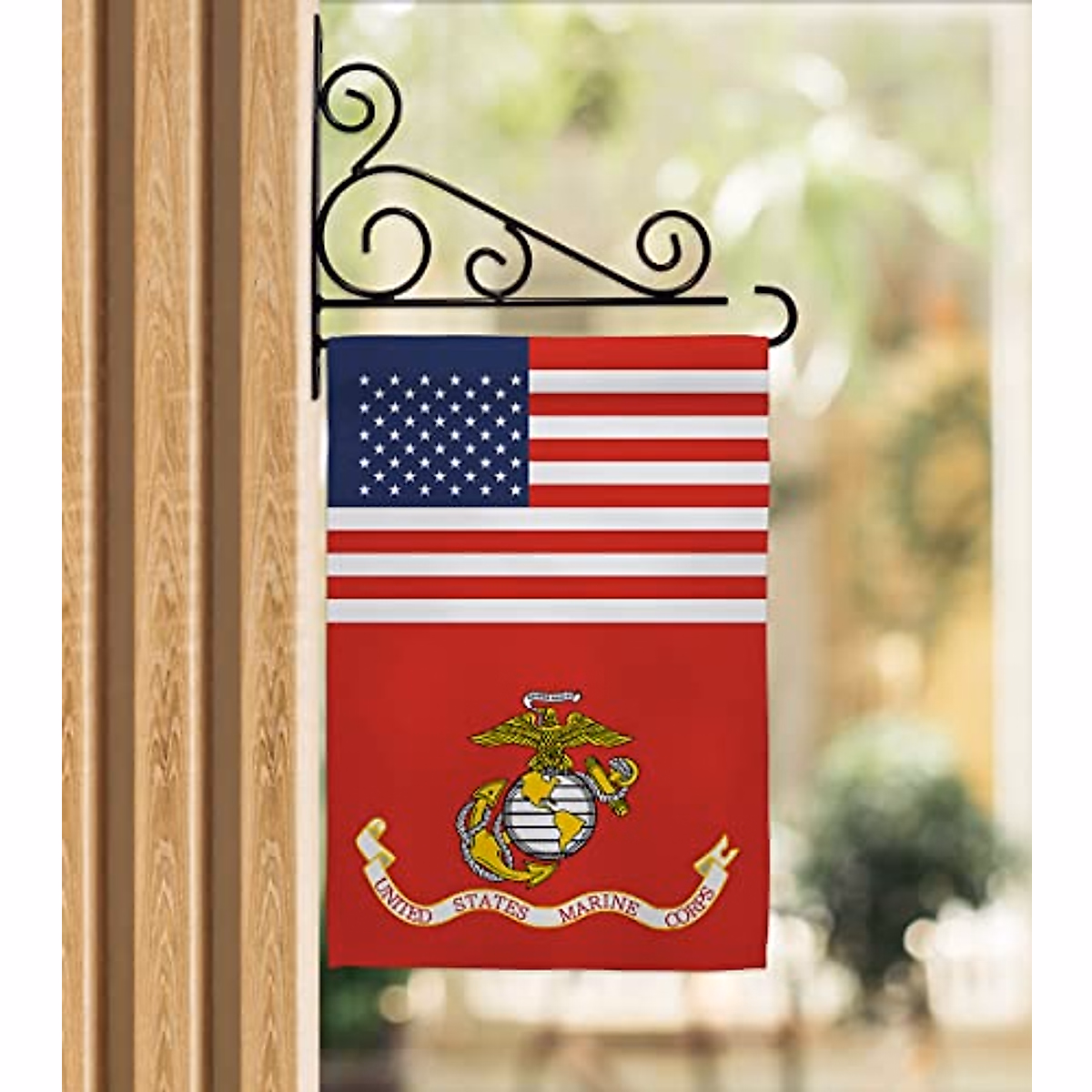 US Marine Corps Garden Flag - Set Wall Holder Armed Forces USMC Semper Fi United State American Military Veteran Retire Official - House Banner Small Yard Gift Double-Sided Made in USA 13 X 18.5