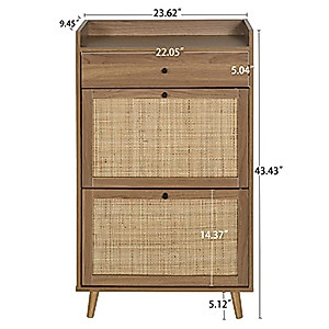 Pvillez Shoe Storage with Flip Drawers & Open Shelves,NaturalRattan Shoe Cabinets,Shoe Organizer RackWooden Shoe Organizer for Entryway/Bedroom/Living Room/Apartment,Free Standing