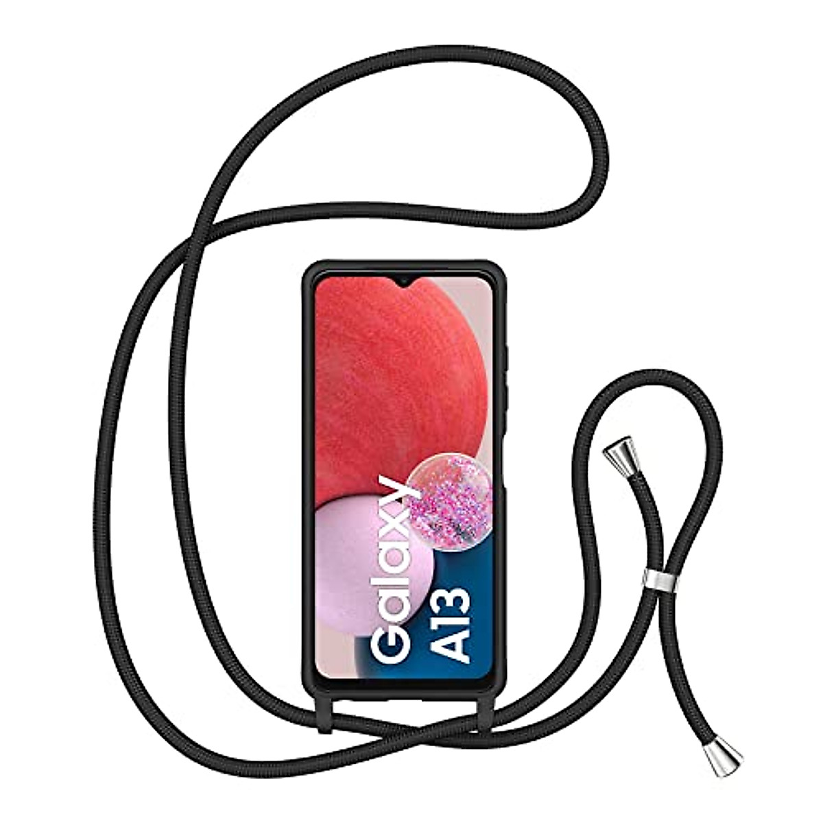 ZTOFERA Crossbody Case for Samsung Galaxy A13 5G with Lanyard Strap Adjustable Rope Liquid Silicone Soft Cover,Black