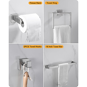 Hinmood Matte Black Bathroom Hardware Set, 5 Pieces Hardware Accessories Set SUS304 Stainless Steel Bath Towel Bar Set, Wall Mounted Towel Rack for Bathroom (Brushed Nickel, 16 Inch)