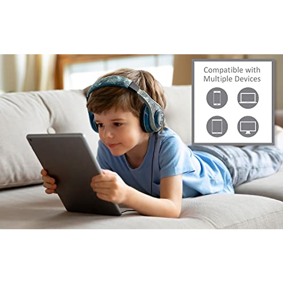 Jurassic World Kids Headphones, Adjustable Headband, Stereo Sound, 3.5Mm Jack, Wired Headphones for Kids, Tangle-Free, Volume Control, Childrens Headphones Over Ear for School Home, Travel