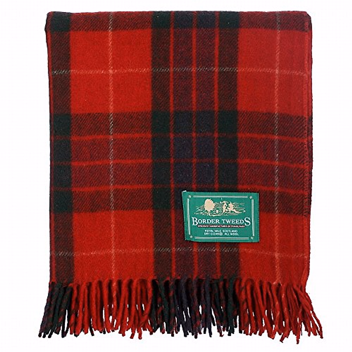 The Scotland Kilt Company Picnic Rug Scottish Tartan Throw in Fraser Red - Warm 100% Wool Travel Blanket with Fringed Edges - 60 x 70