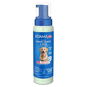 Adams Plus Flea & Tick Foaming Shampoo & Wash for Dogs & Puppies Over 12 Weeks | Sensitive Skin Flea Treatment for Dogs and Puppies | Kills Adult Fleas, Ticks, and Lice On Contact | 10 Oz