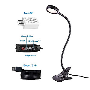 EYOCEAN Clip on Light Reading Lights, Desk Lamps, Eye Protection Kids Desk Lamp with Strong Clamp, Flexible Night Light 3 Modes 9 Dimming Levels(Included AC Adapter) Black