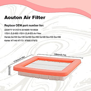 Aouton 17211-ZL8-003 17211-ZL8-023 Air Filter for Honda Gc135 Gcv135 Gc160 Gcv160 Gc190 Gcv135 Gcv190 Kohler XT149 XT173 XT650 XT675 Troy-Bilt Push Lawn Mower Air Cleaner (2PCS)