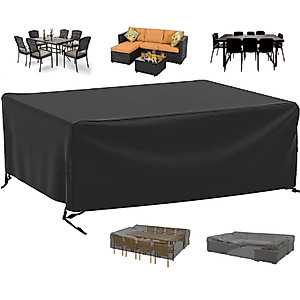 Patio Furniture Covers,Large Outdoor Furniture Cover,112x110x28in/285x280x70cm/LxWxH Outdoor Table and Chair Covers for Winter 420d Outdoor Lawn Patio Furniture Covers with Durable Hem Cord -Black