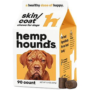 Hemp Hounds - Adaptogenic Skin and Coat Chews for Dogs - 90 Chews - Nutrient Rich Dog Allergy Relief - Omega 3-6-9 - Norwegian Salmon Oil - Collagen - Turmeric - Beef Flavor - Dog Itch Relief