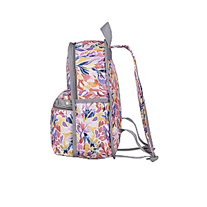 LeSportsac Botanical Burst Basic Backpack/Rucksack, Style 7812/Color F972, Abstract Watercolor Style Floral, Artfully Arranged in Vibrant Tropical Hues of Purple, Pink, Blue, Yellow