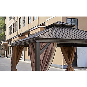 DHPM 12 x 12 FT Outdoor Patic Canopy Gazebo, Roof Iron Gazebo with Steel Canopy, Outdoor Waterproof Patio Gazebo with Curtains and Netting for Gardens, Patio, Party Canopy