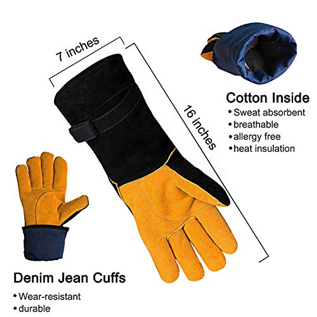 Cuwiny Welding Gloves, 1112°F Heat/Fire Resistant/Leather Forge Gloves, with Kevlar Stitching String, 16 inches Extra Long Sleeve and Fireproof Hook and Loop Tape,fit for Mig/Tig