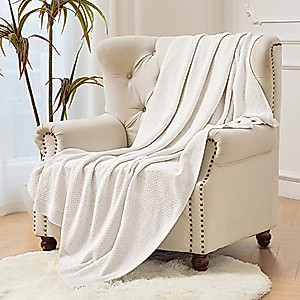 PLEASANT BOULEVARD | Cozy Knitted Throw Knit Blanket, Lightweight Woven Soft Warm Bedspread for Couch Sofa Home Decor and Bed (Beige, Throw(50 x 65in))