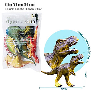 OuMuaMua Dinosaur Toys, Plastic Dinosaur Figure Set, Ideal Education Toys for Kids and Toddler, Including T-Rex, Stegosaurus, Monoclonius, 6 to 7 Inch Large Size, 6 Pack