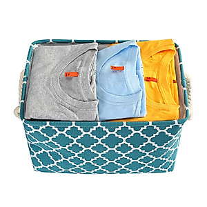 3 Pack Storage Basket Bins Foldable Shelf Basket Rectangular Fabric Organizer Bin Laundry Hampers Baskets for Nursery, Toys, Home Closet, Laundry15 x 11 x 9.8 in (Blue Green)